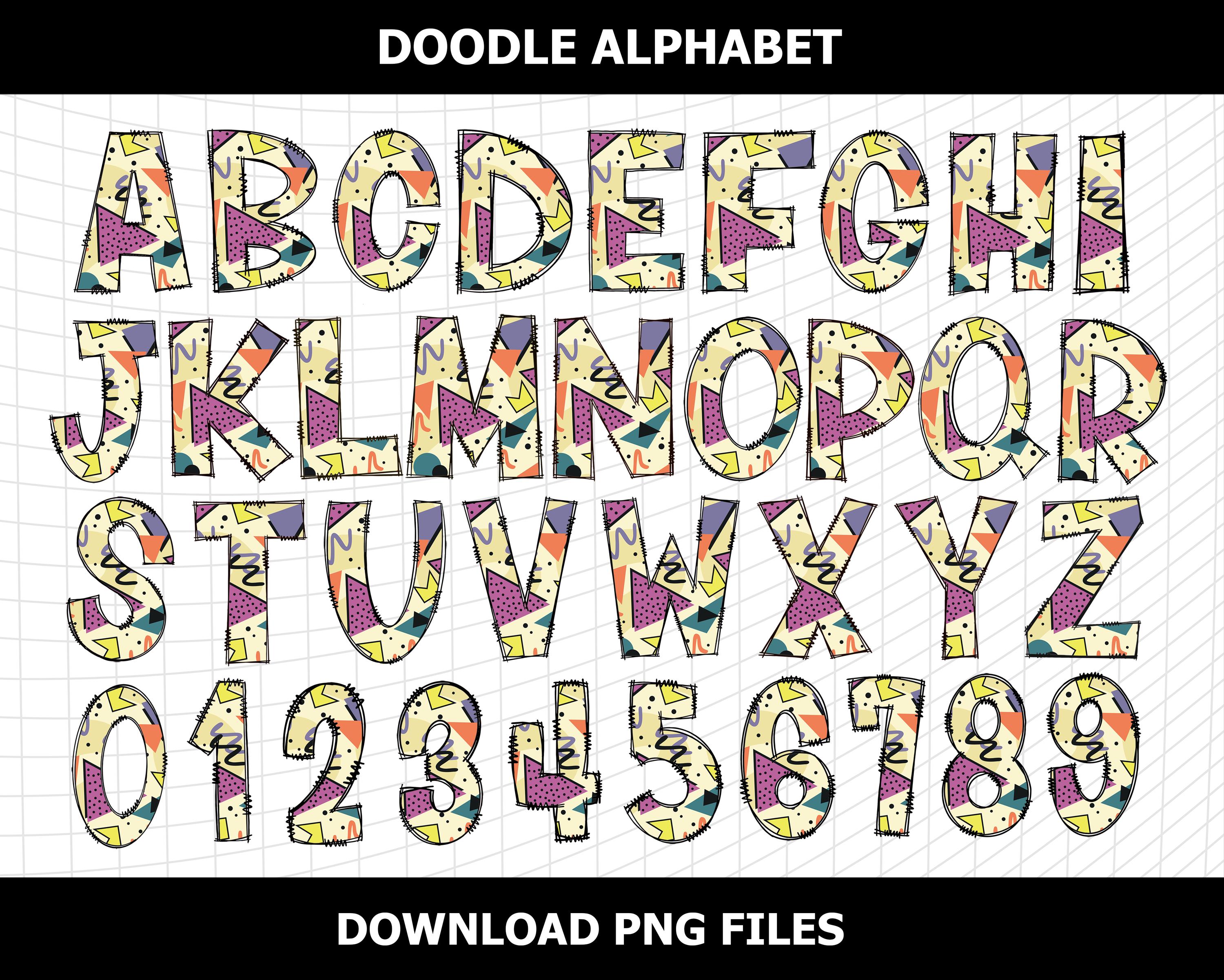 80S 90S Doodle Alphabet Letters Font Png Design Birthday 80's 90's ...