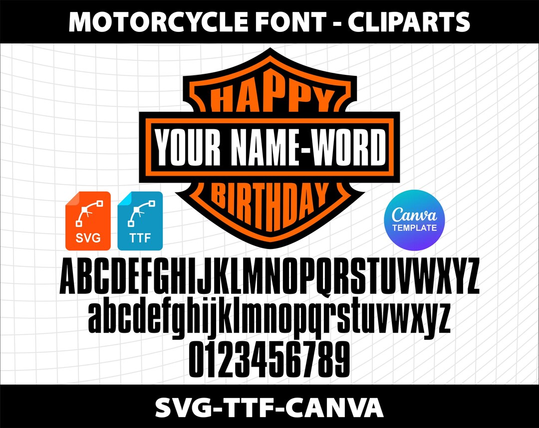 Motorcycle Logo Font Cliparts Svg Png Canva Birthday Custom Name Text T ...