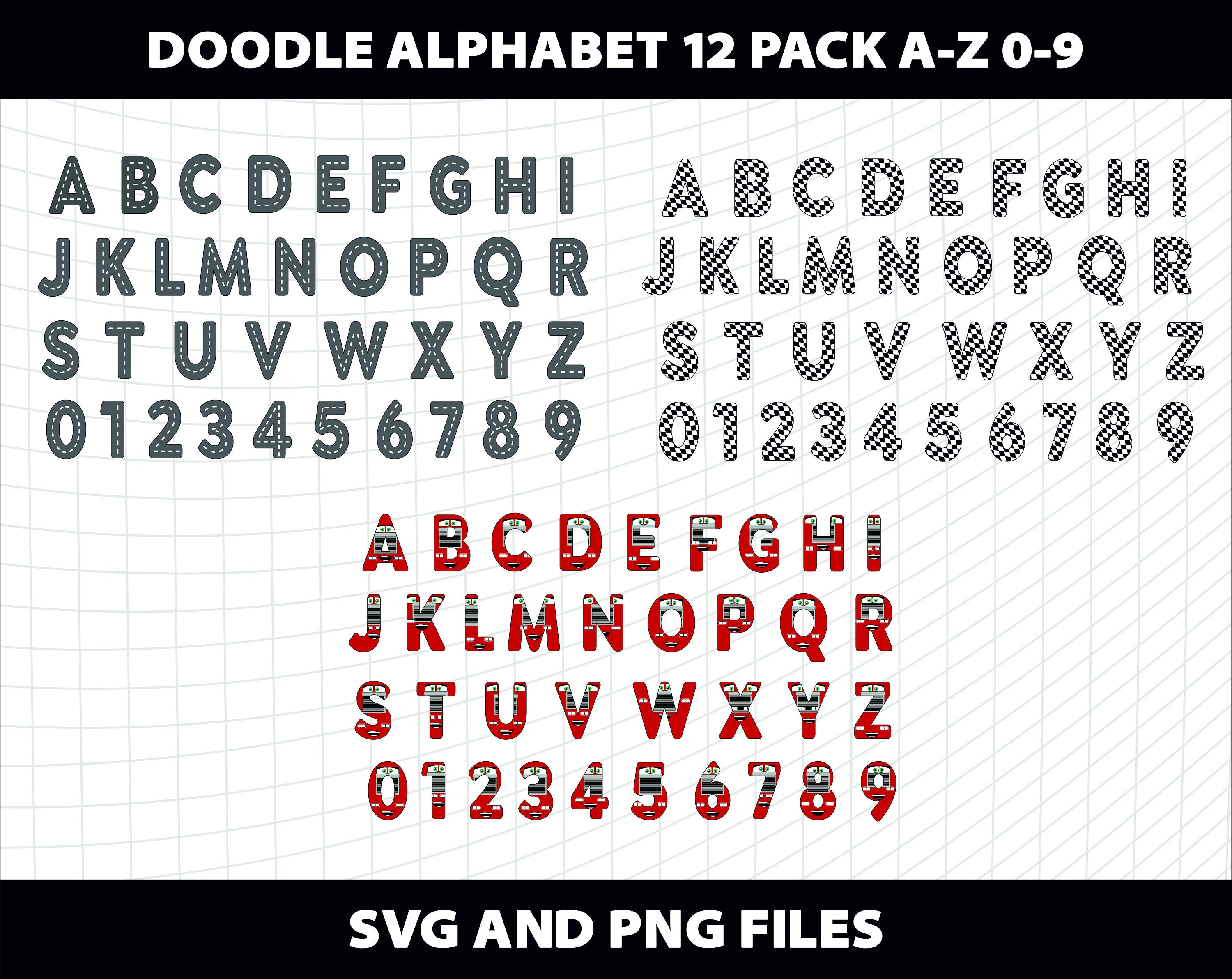 Cars Doodle Alphabet Letters Cliparts Font Svg Png Number Birthday ...