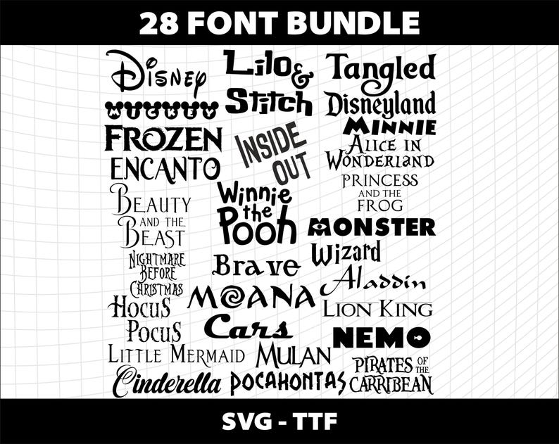 Cartoon Font Bundle SVG TTF Cricut Cutting Canva Invitation Princess ...