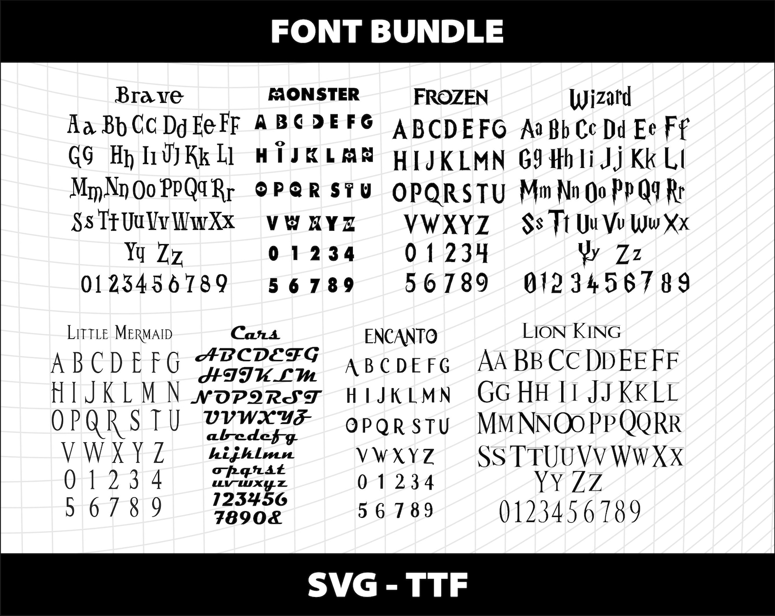 Cartoon Font Bundle SVG TTF Cricut Cutting Canva Invitation Princess ...