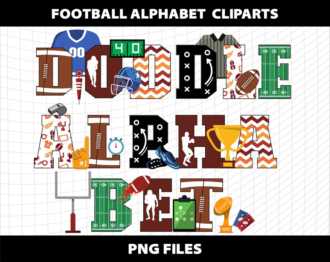 Football Varsity Doodle Alphabet Letters Cliparts Font Png Letters ...