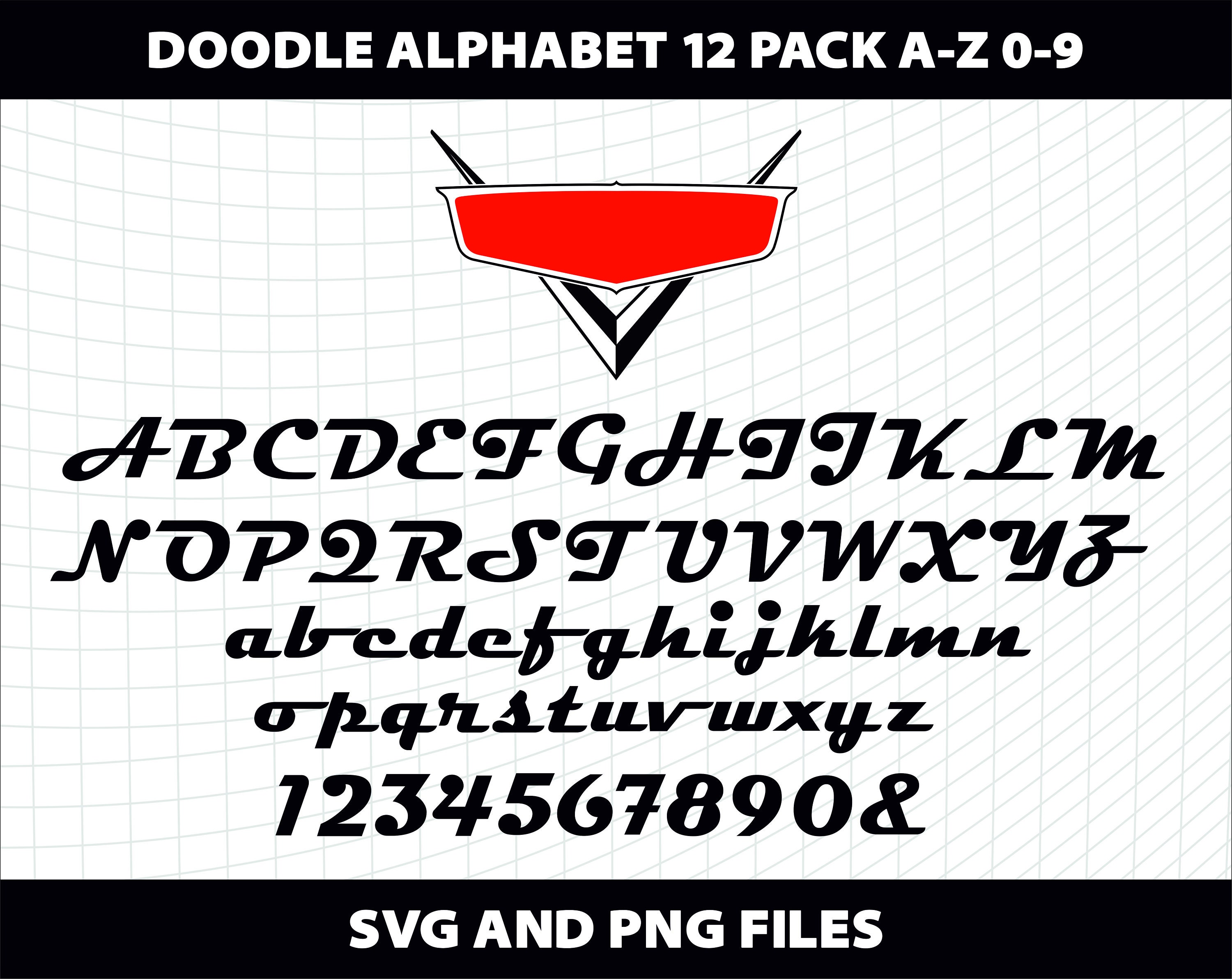 Cars Doodle Alphabet Letters Cliparts Font Svg Png Number Birthday ...