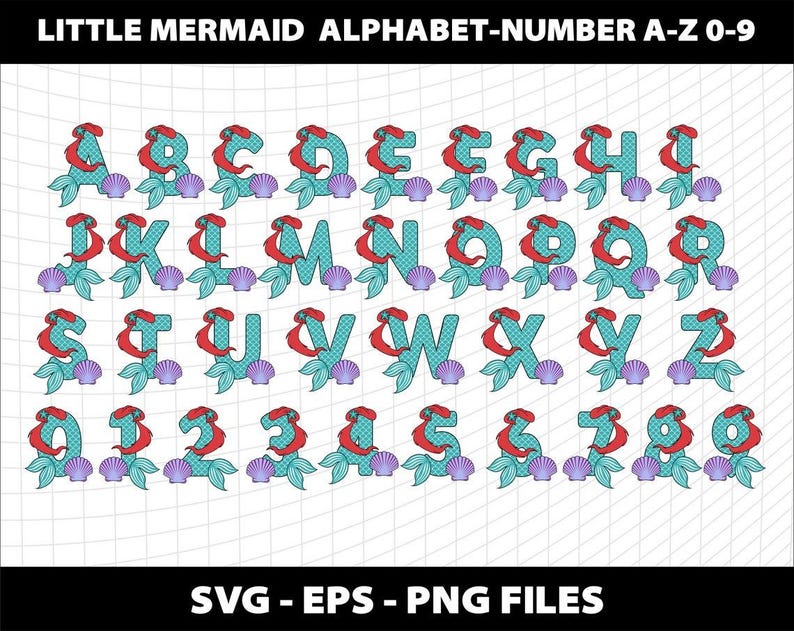 Little Mermaid Svg Png Alphabet Font Letters Princess Ariel Birthday ...