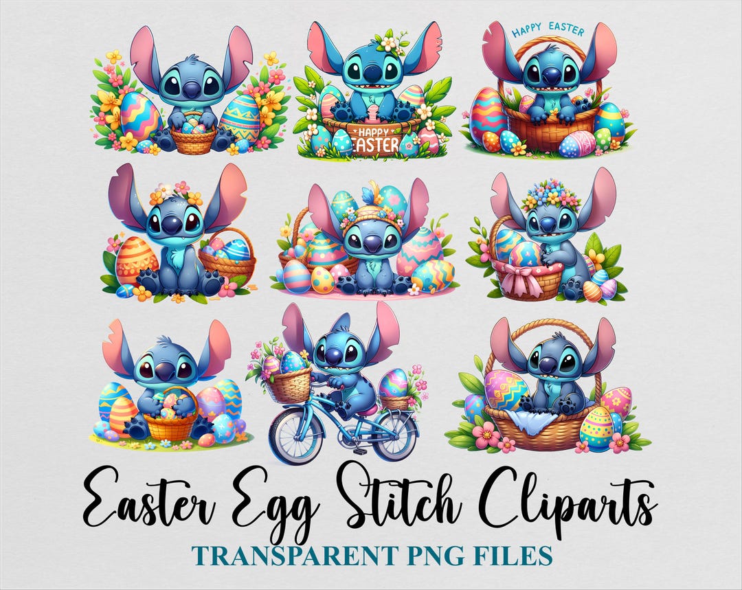 Stitch Easter Egg Day Cliparts PNG Bundle Template Design Download ...