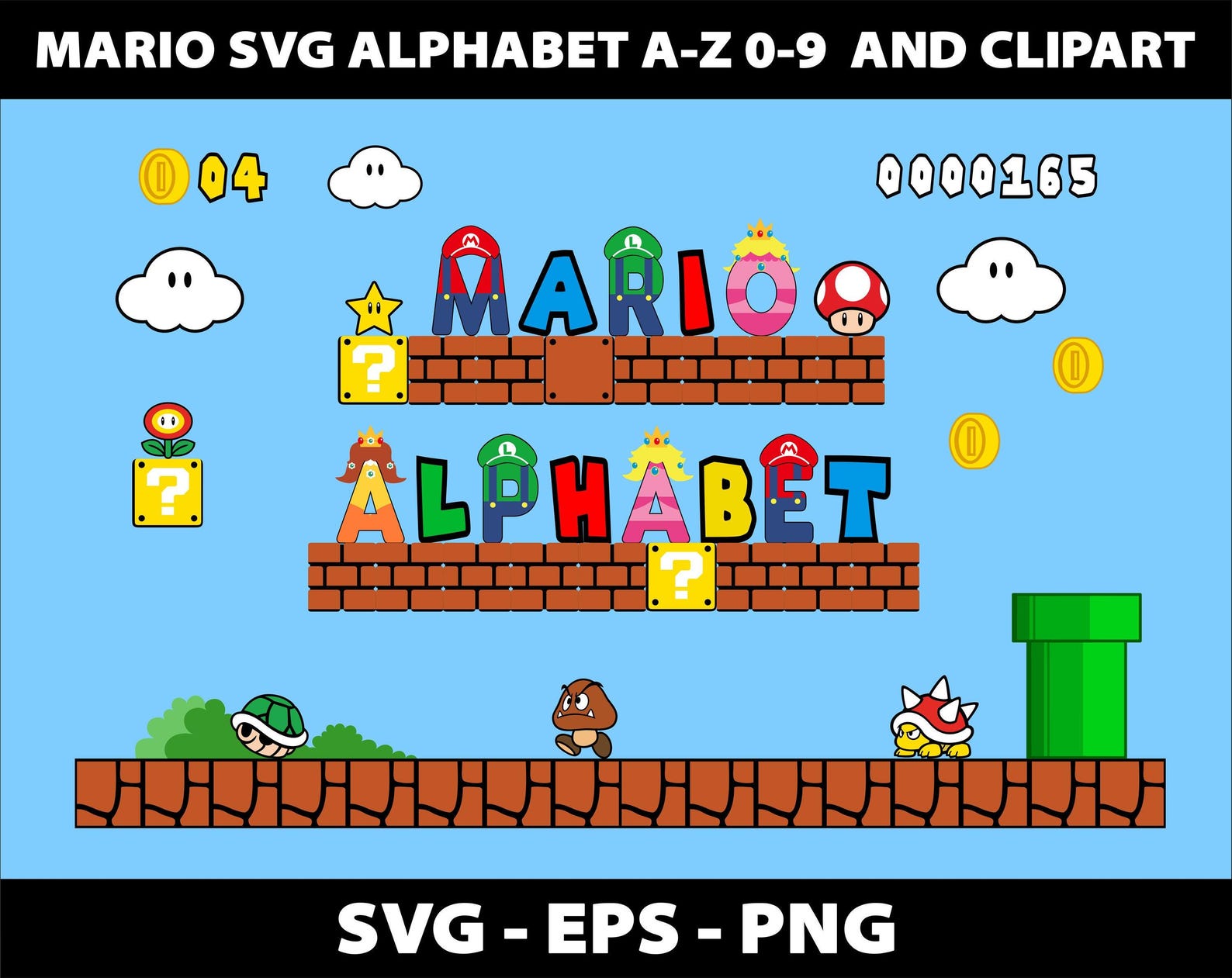 Mario Alphabet Letters Cliparts Font Svg Mario Font Png Birthday Party ...