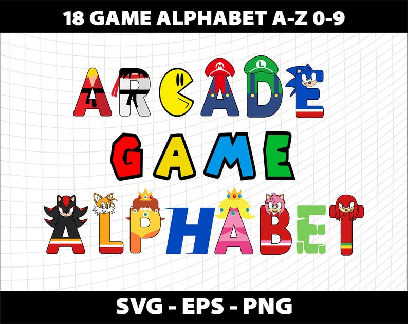 Doodle Game Alphabet Letters Arcade Gamer Clipart Font Svg Png Template ...