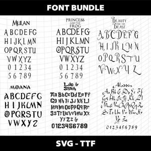 Cartoon Font Bundle SVG TTF Cricut Cutting Canva Invitation Princess ...