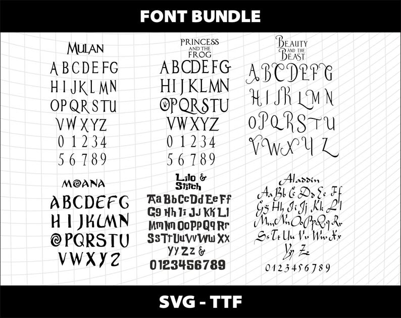 Cartoon Font Bundle SVG TTF Cricut Cutting Canva Invitation Princess ...
