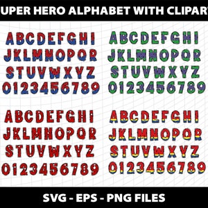 Superhero Doodle Alphabet Letters Cliparts Font Svg Png Number Birthday ...