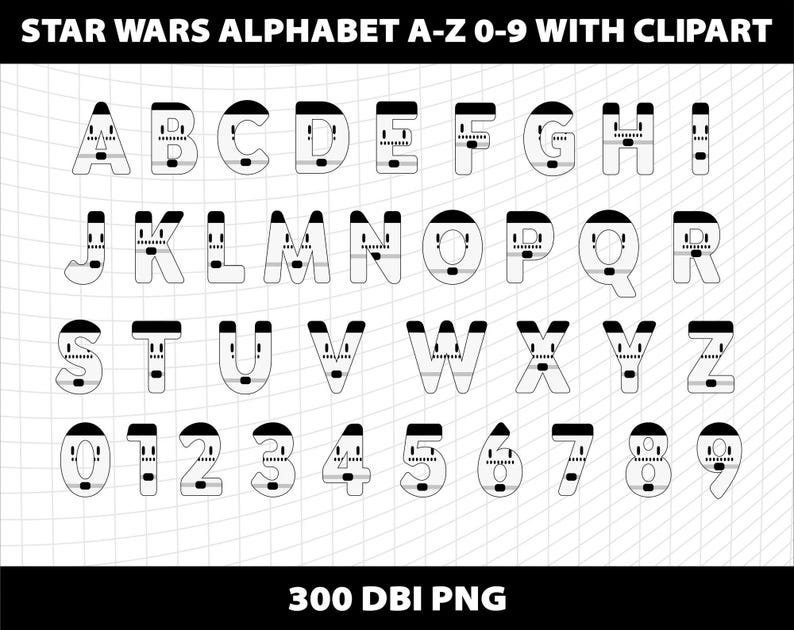 Letras del alfabeto de Star Wars Doodle, imágenes prediseñadas, fuente ...