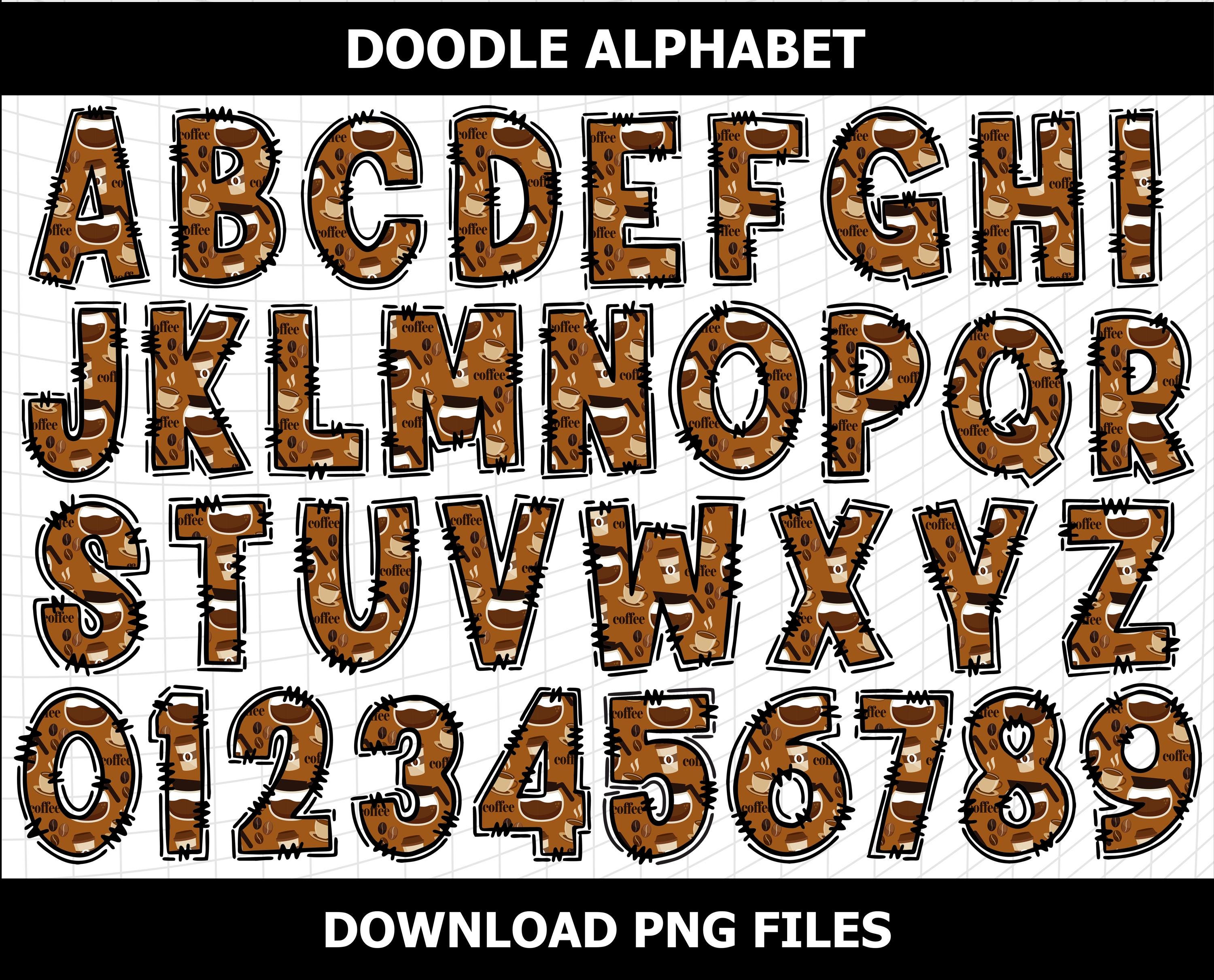 Doodle Alphabet Coffee Latte Letters Font Png Design Download Digital ...