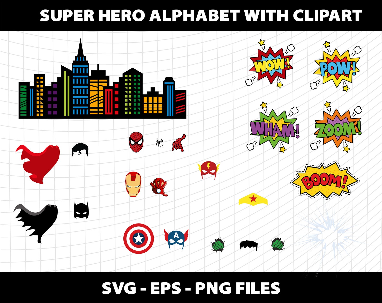 Superhero Doodle Alphabet Letters Cliparts Font Svg Png Number Birthday ...