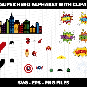 Superhero Doodle Alphabet Letters Cliparts Font Svg Png Number Birthday ...