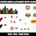 Superhero Doodle Alphabet Letters Cliparts Font Svg Png Number Birthday ...