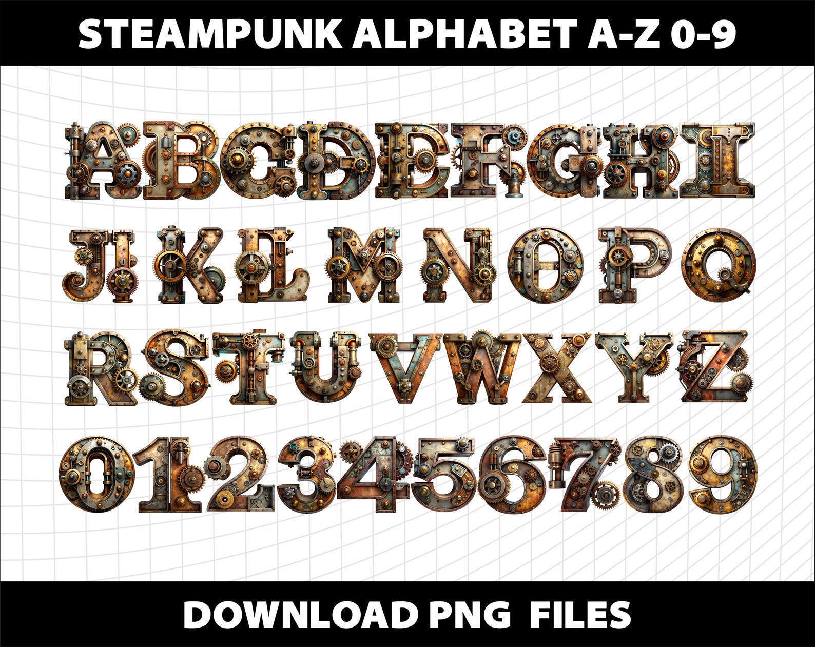 Machine Letters Alphabet Font Cliparts Vintage Old Antique Png Template ...