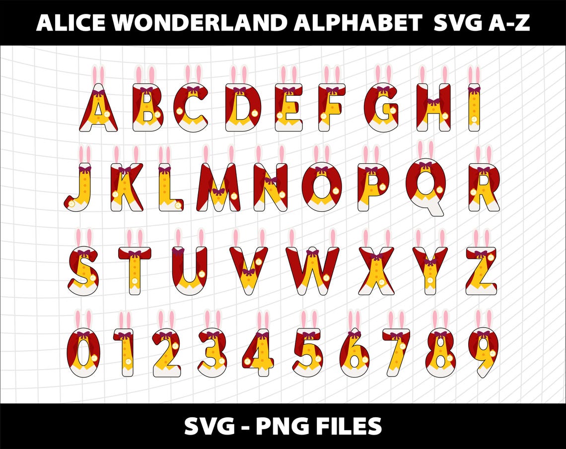 Alice in Wonderland Alphabet Letters Cliparts Font Svg Png Number ...