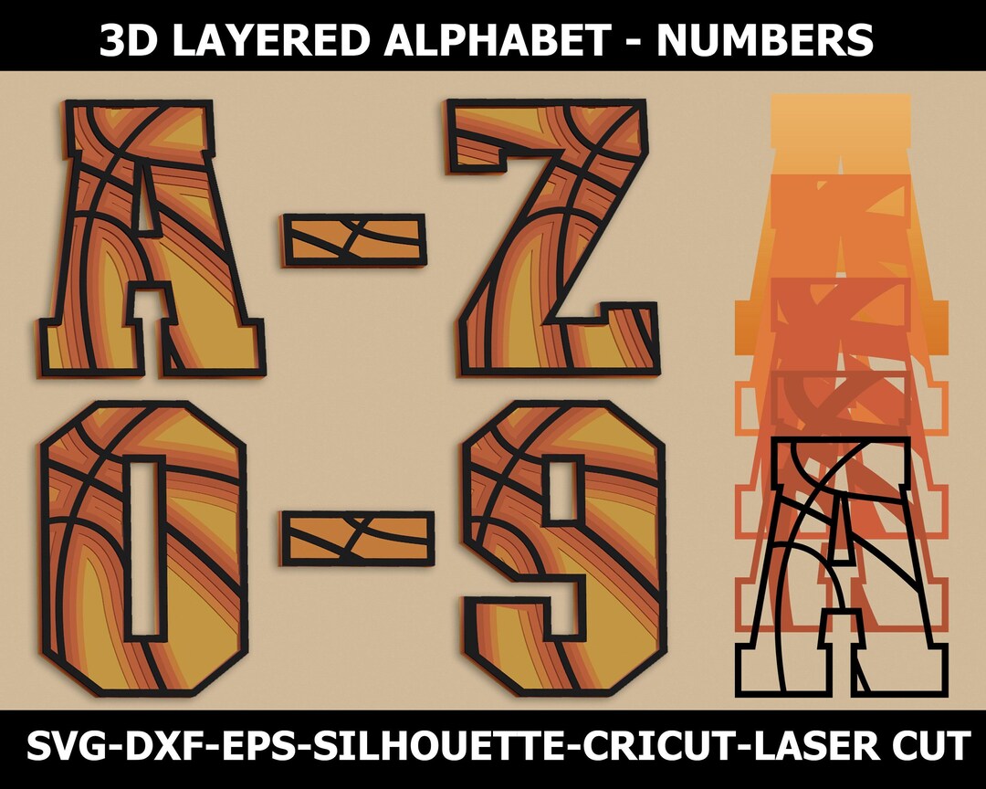 3D Layered Basketball Letters Alphabet Svg Png Paper Cut Laser Cut Sign ...