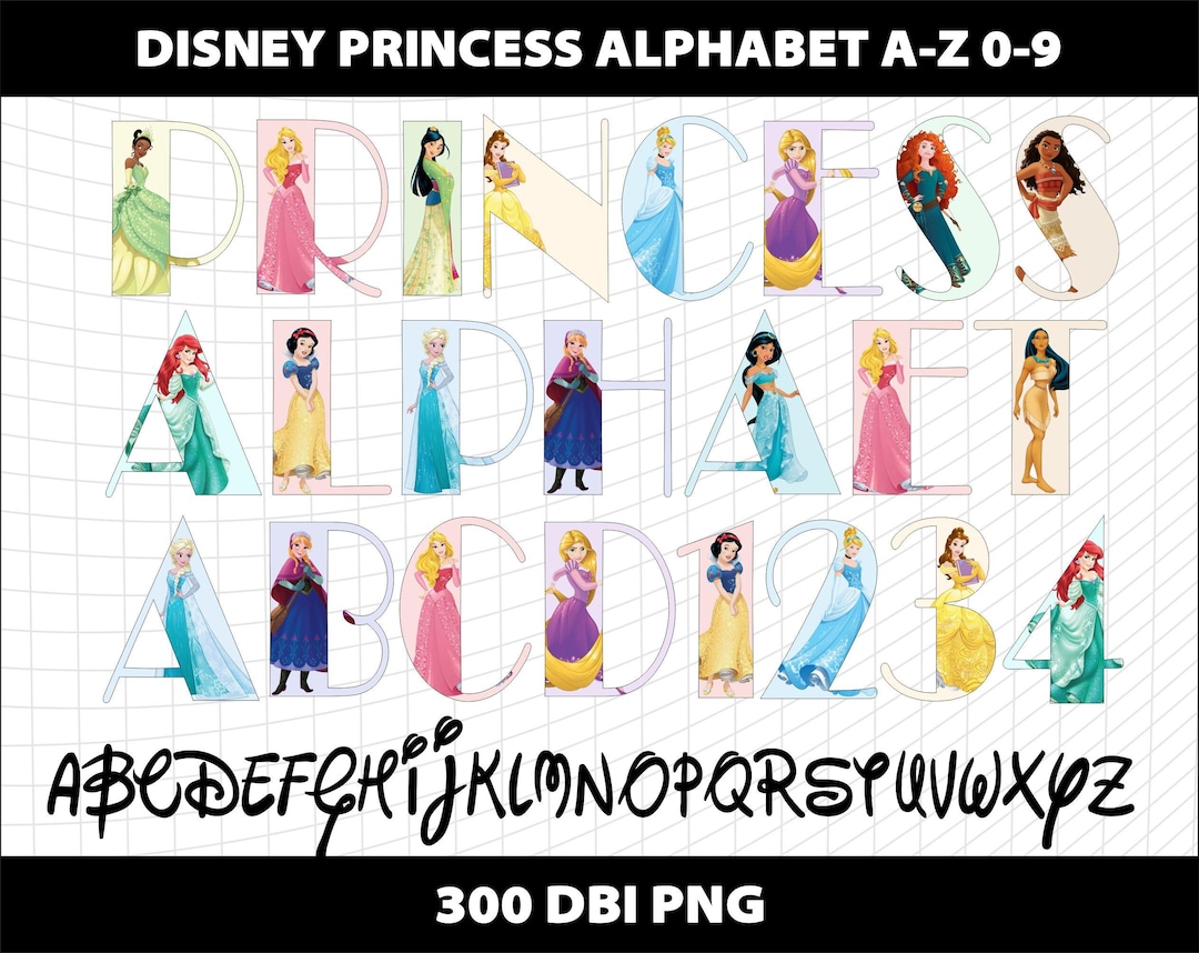 Princess Alphabet Letters Cliparts Bundle Png Sublimation DTF Font ...