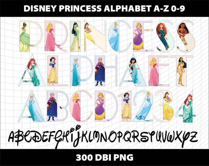 Princess Alphabet Letters Cliparts Bundle Png Sublimation DTF Font ...