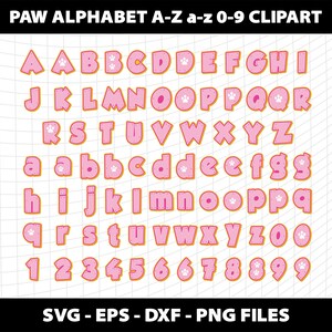 Paw Dog Font Letters Alphabet Svg Cliparts Cricut Cutting Silhouette ...