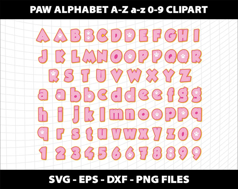 Paw Dog Font Letters Alphabet Svg Cliparts Cricut Cutting Silhouette ...