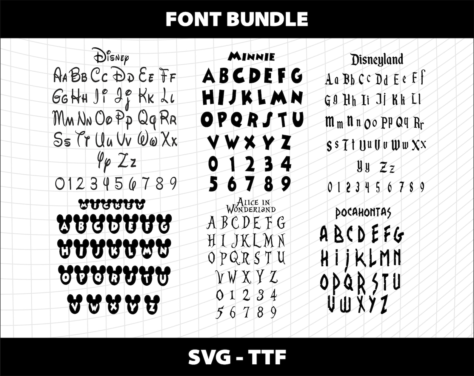 Cartoon Font Bundle SVG TTF Cricut Cutting Canva Invitation Princess ...