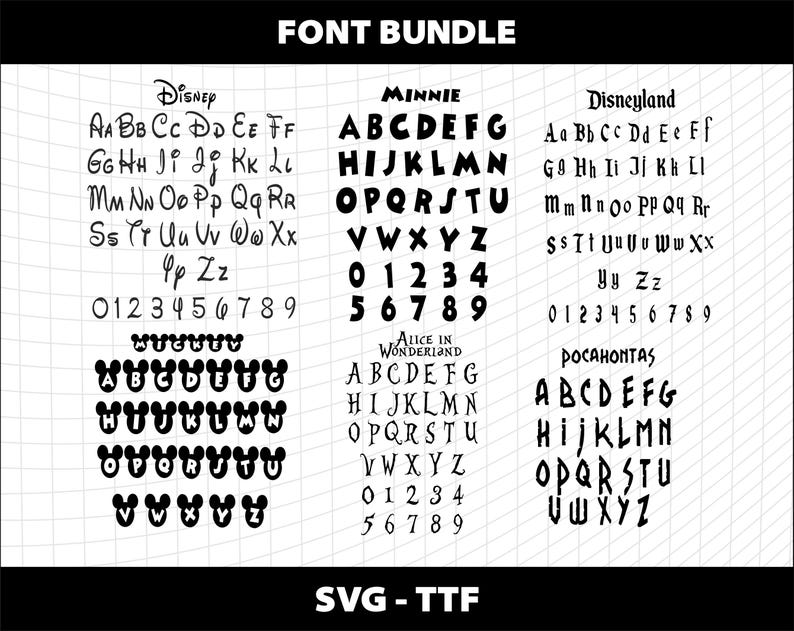 Cartoon Font Bundle SVG TTF Cricut Cutting Canva Invitation Princess ...