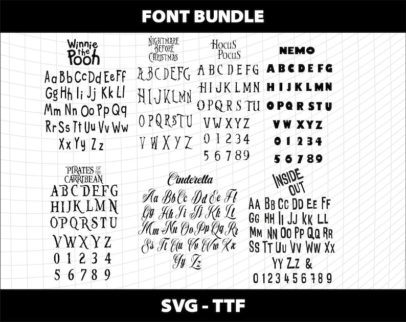 Cartoon Font Bundle SVG TTF Cricut Cutting Canva Invitation Princess ...