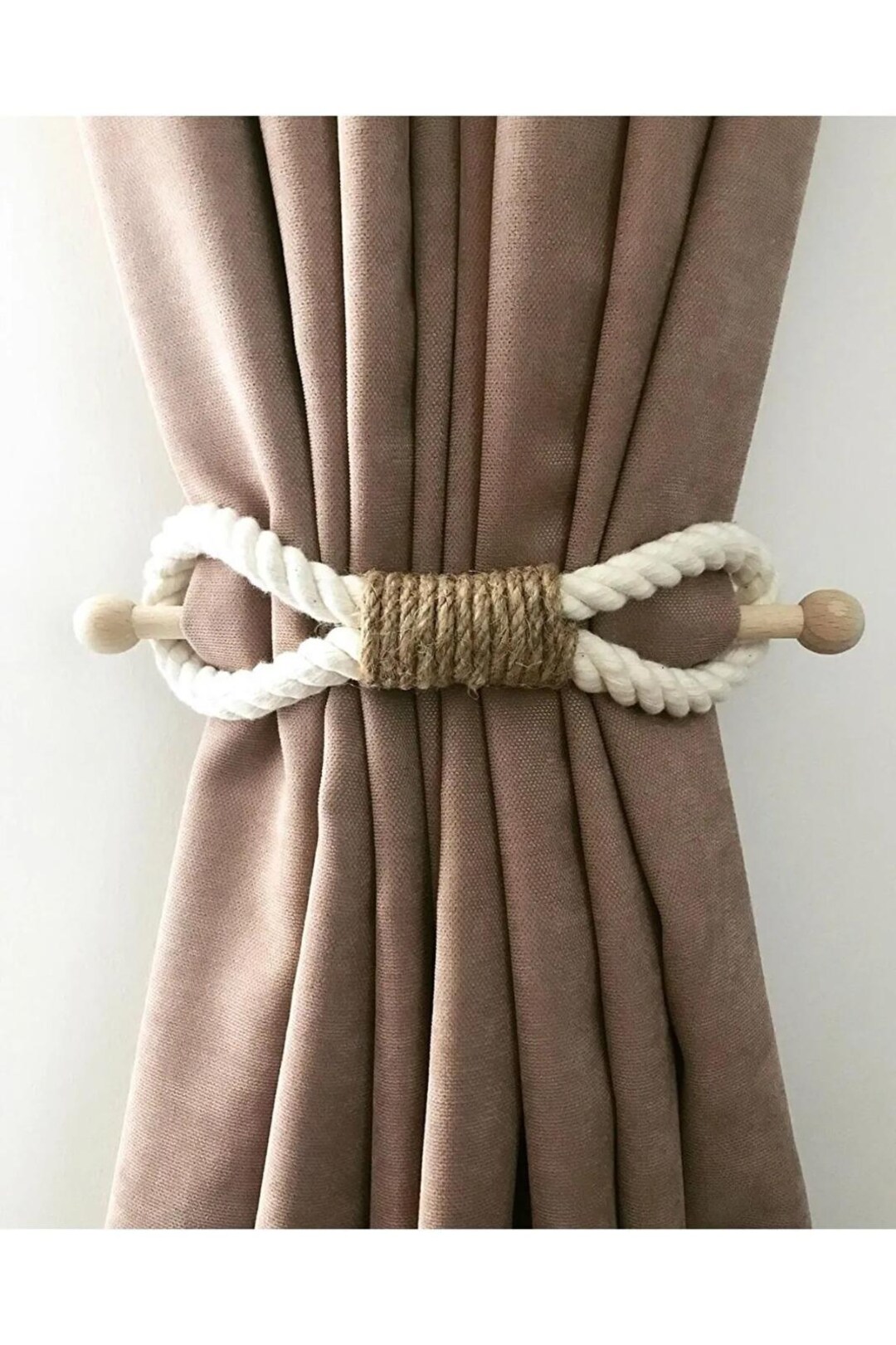 Wooden Curtain Holder With Cotton and Straw Rope-curtain Accessory ...