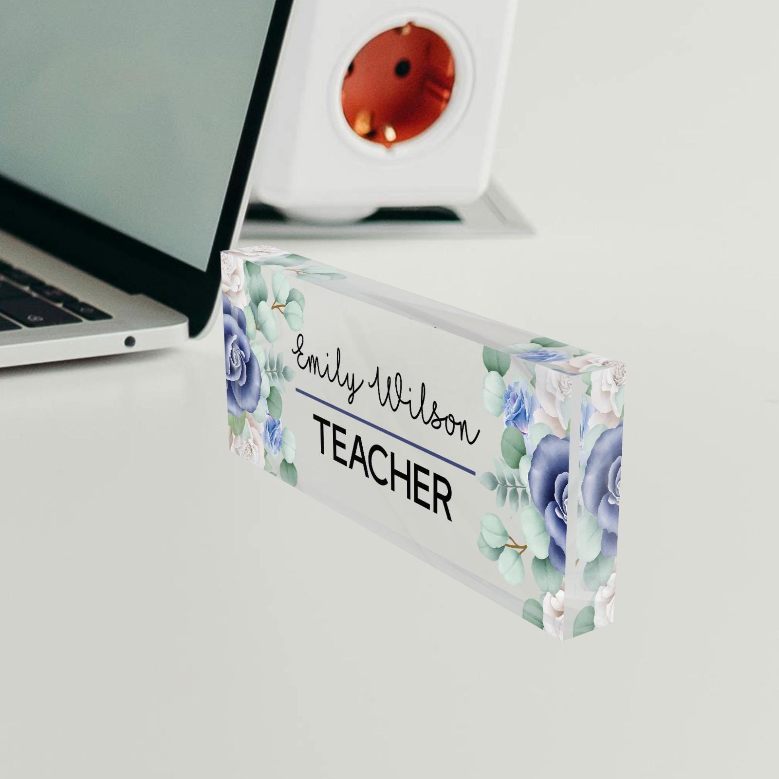 Acrylic Name Plate for Desk, Leaf Name Plate, Custom Teacher Name Plate ...
