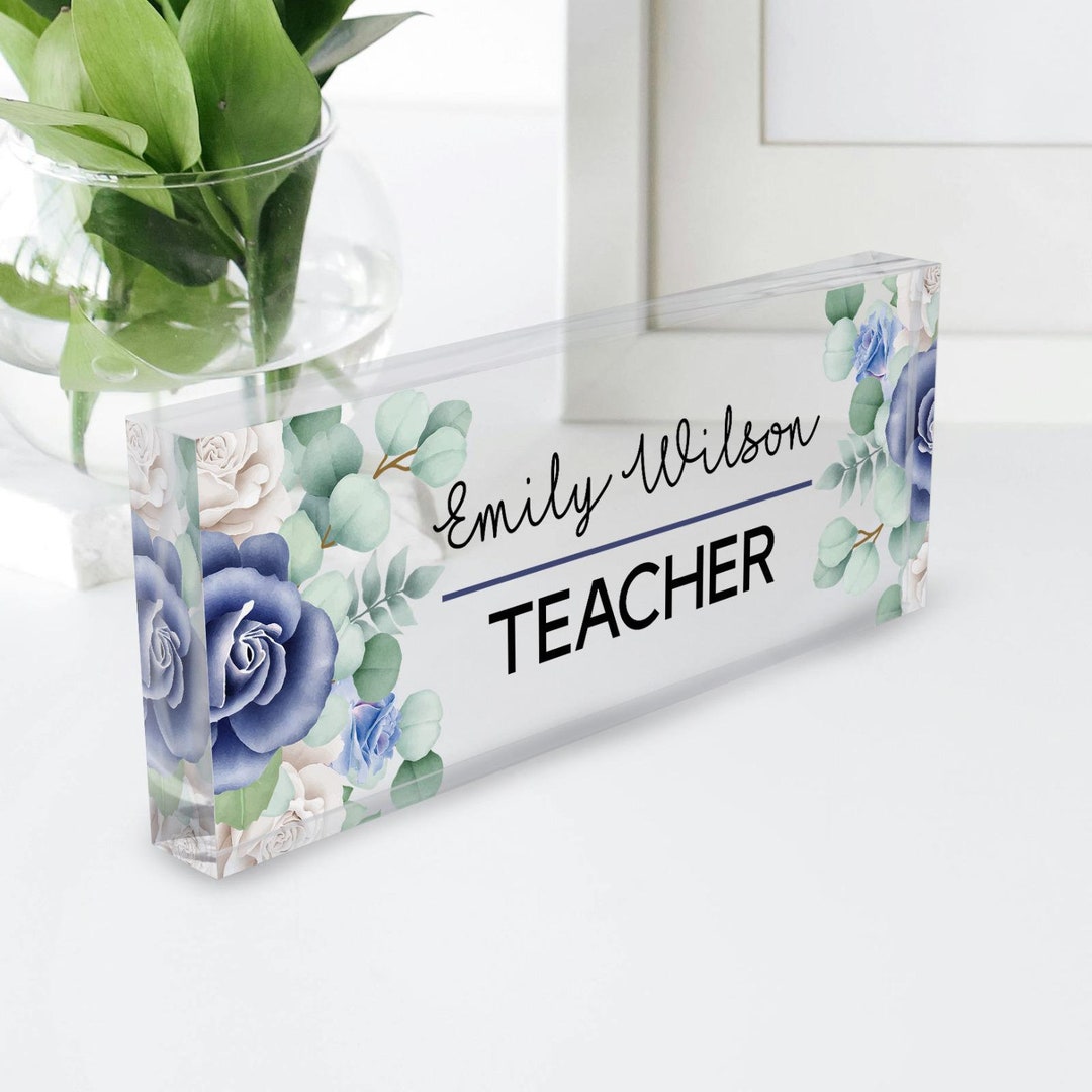 Acrylic Name Plate for Desk, Leaf Name Plate, Custom Teacher Name Plate ...