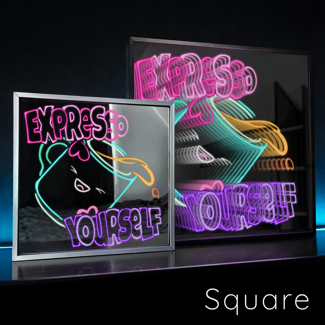 Expresso Yourself Neon Mirror, Coffee Cup Decor, Customizable Vibrant ...
