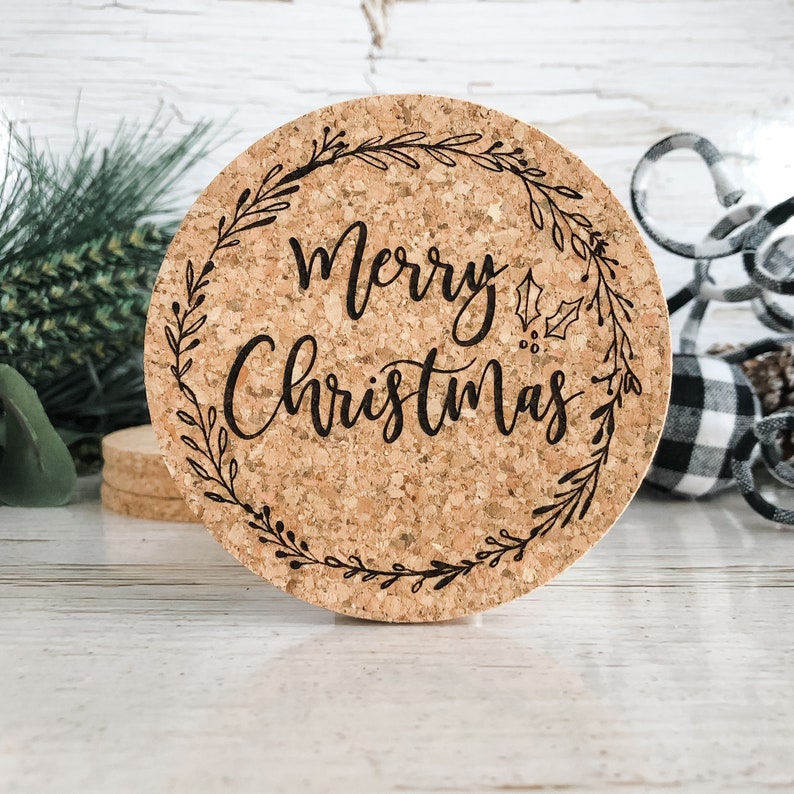 Snowflakes Christmas Coaster Set of 4 Cork Coasters Holiday | Etsy