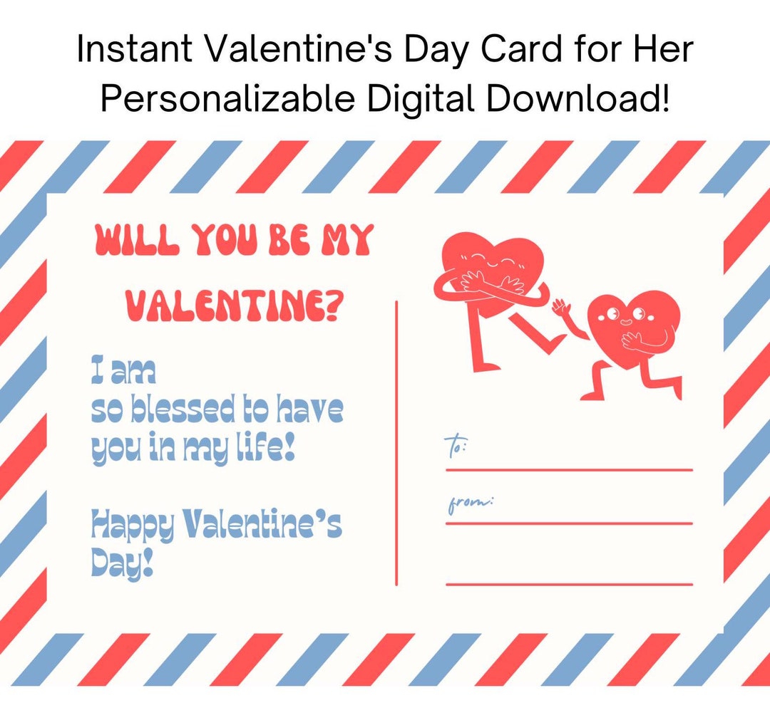 Valentines Day Digital Card, Be My Valentine Day Digital Card for Her ...