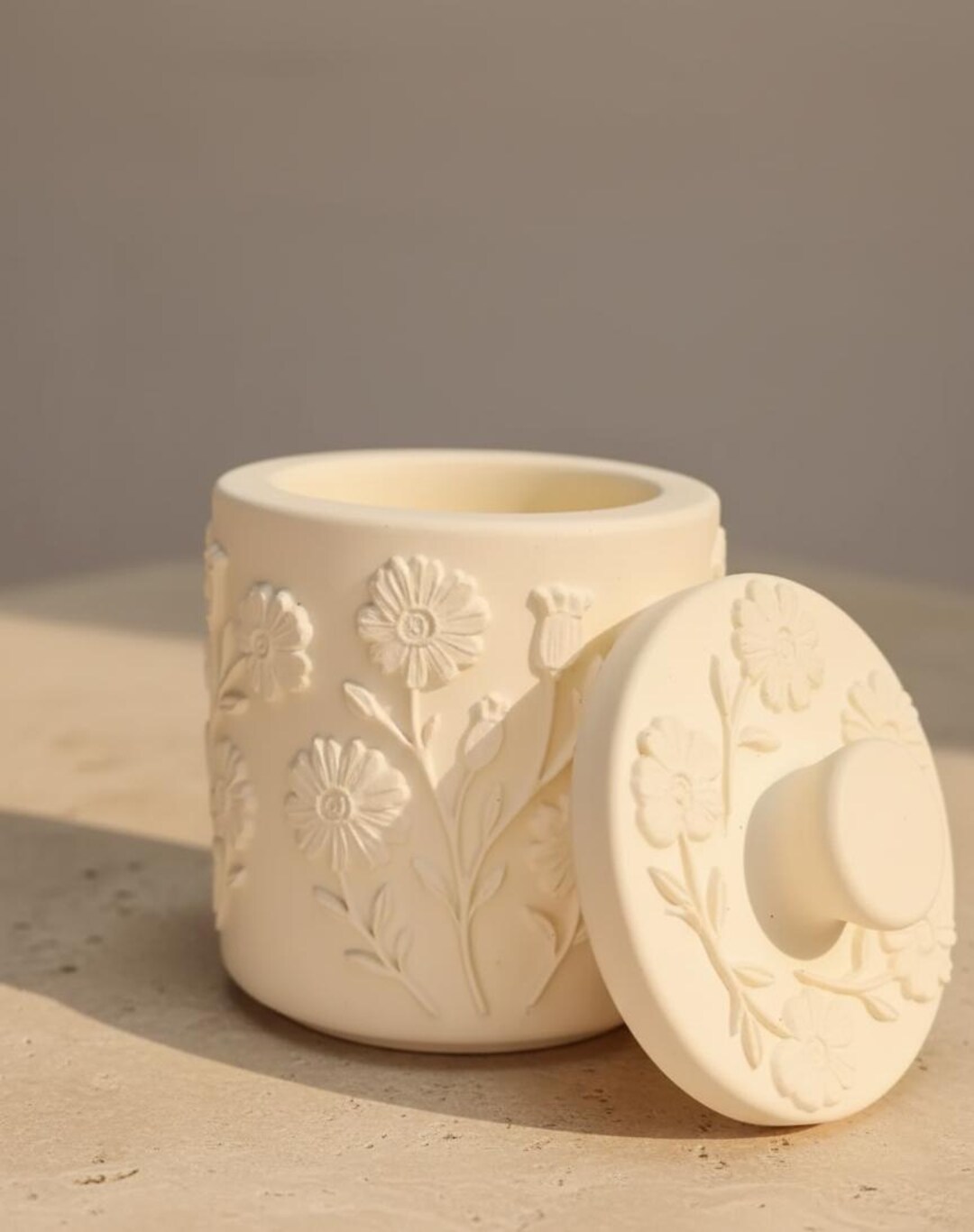 Floral Embossed Candle Jar With Lid – Sugar Bowl, Incense Holder & Home ...