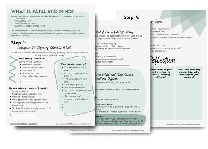 RO DBT Worksheets for Eating Disorders (fixed and Fatalistic Minds ...