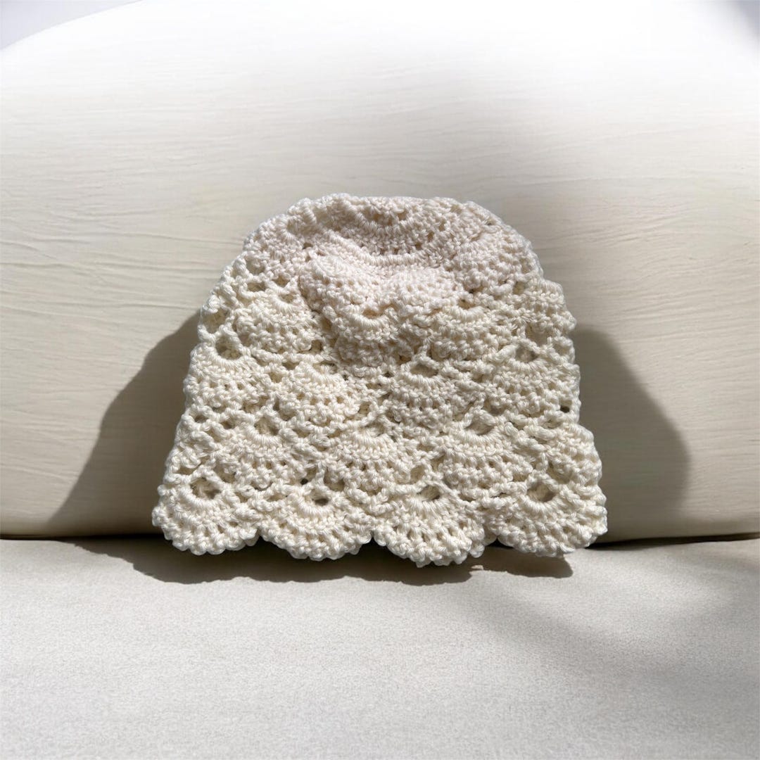 Handmade Crochet Lace Bucket Hat – Vintage Scalloped Brim, Cream Summer ...