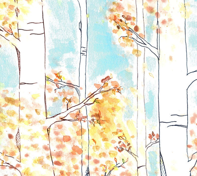 Birch Forest Print | Trees, Landscape Watercolor Illustration, Woodland ...