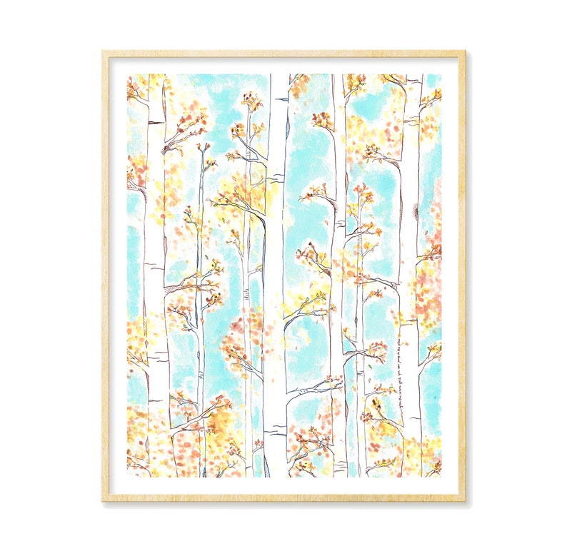 Birch Forest Print | Trees, Landscape Watercolor Illustration, Woodland ...