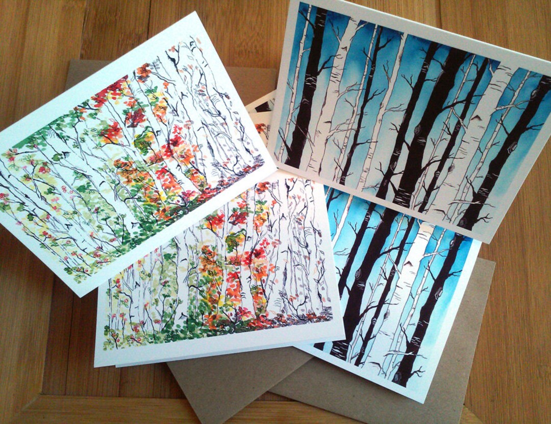 Birch Tree Note Card Set: Forest Art, Blank Inside - Etsy