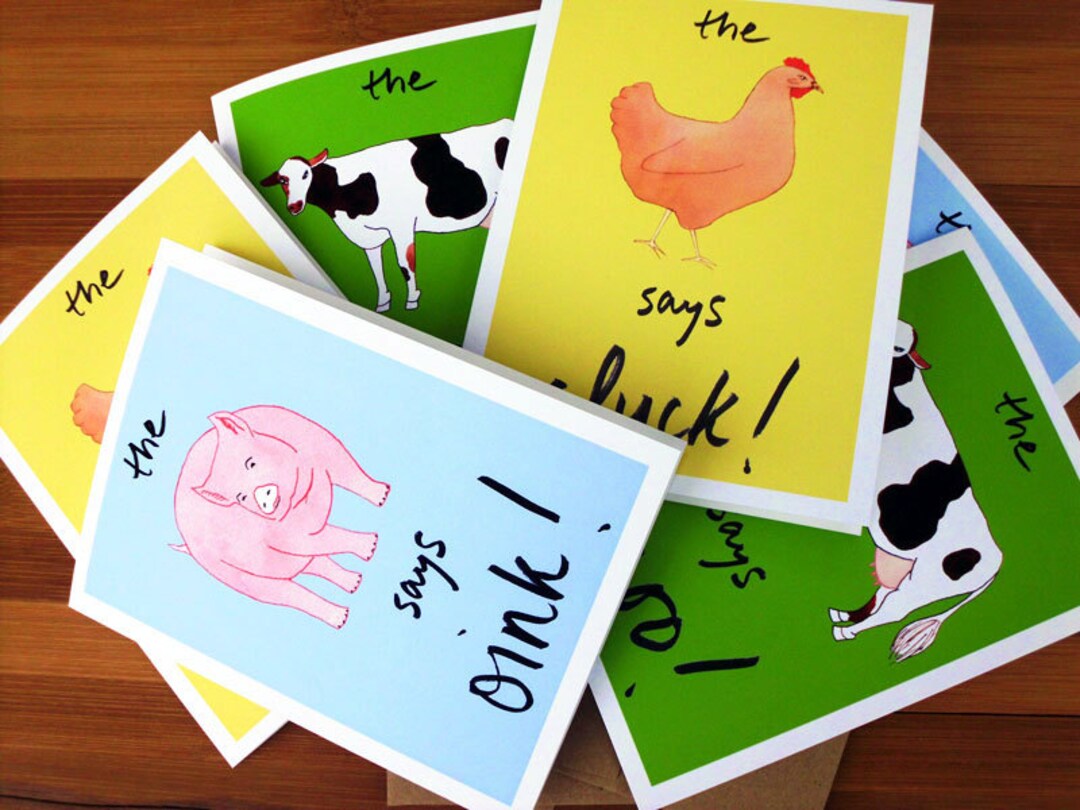 Box of Greeting Cards Farm Animals, Cow, Chicken, Pig, Cute Animals ...