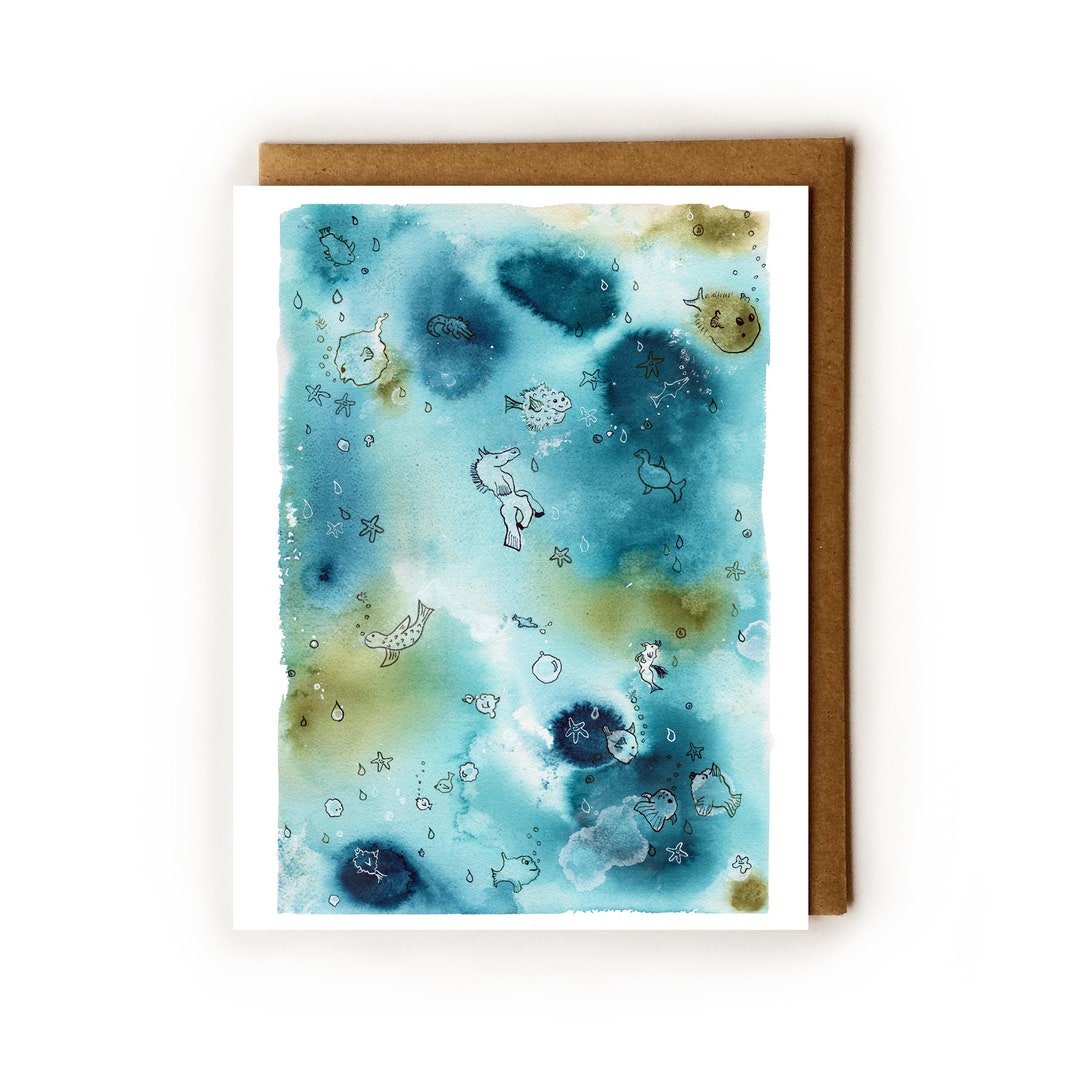 Magical Birthday Card | Aquatic, Cute Art Card, Fish, Ocean Lover, Blue ...