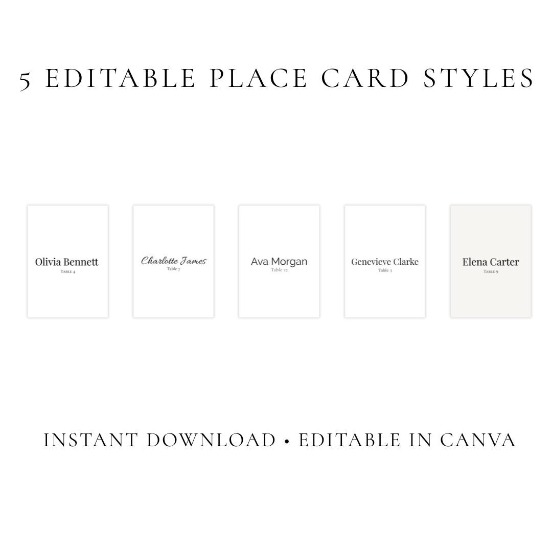 Wedding Place Cards Template • Editable Table Name Cards • 5 Styles ...