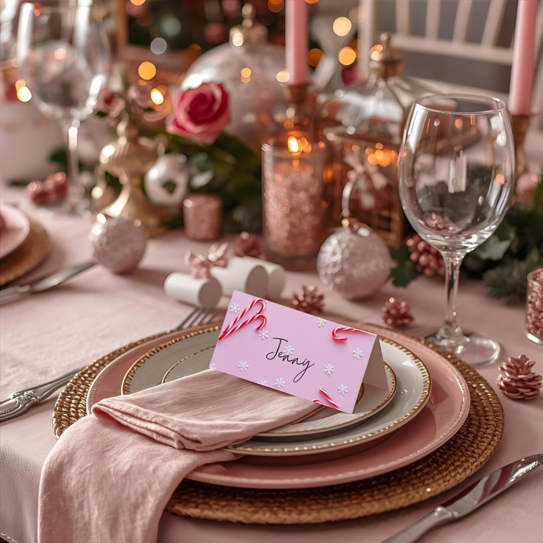 Red Christmas Place Cards – Editable Holiday Table Name Cards – Set of ...