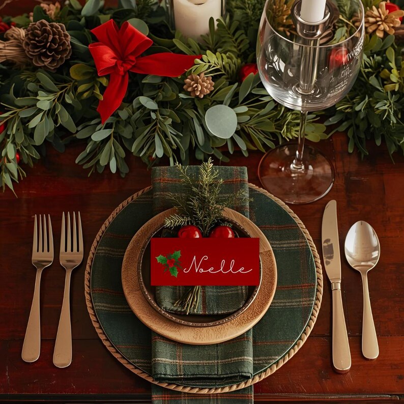 Red Christmas Place Cards – Editable Holiday Table Name Cards – Set of ...