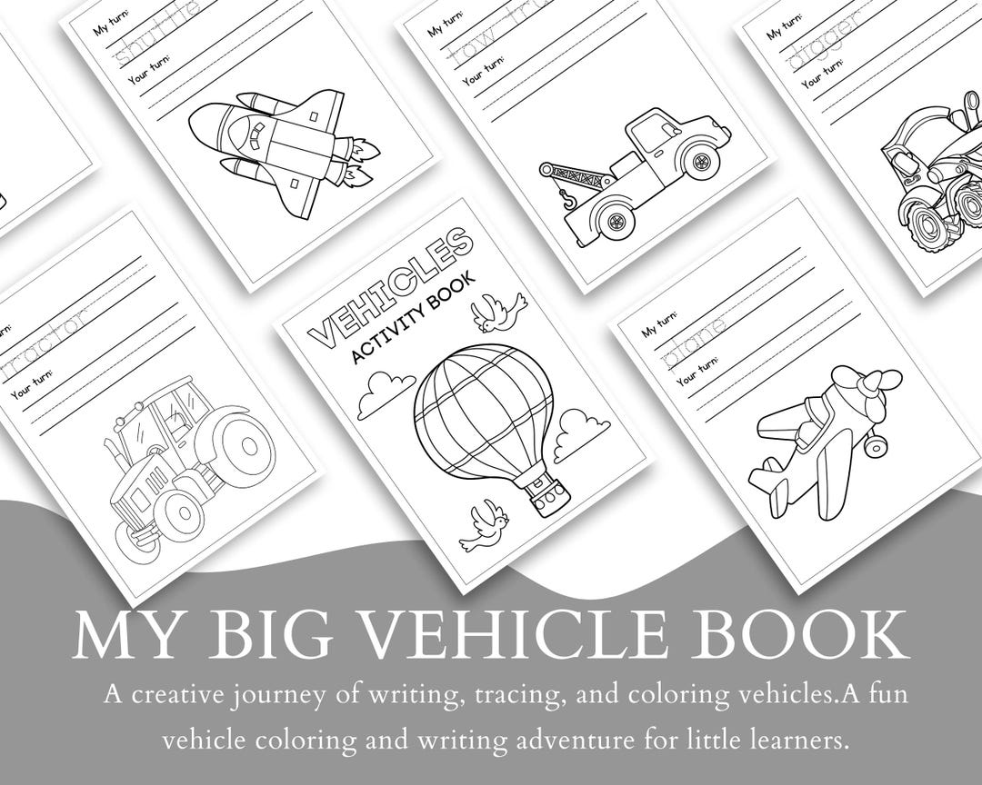Children’s Vehicles Writing & Coloring Book | Transportation Activity ...