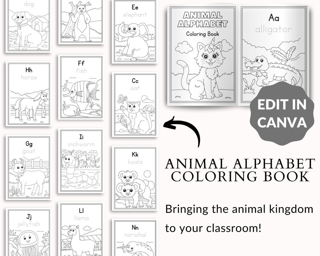 Animal Alphabet Coloring Book | Printable ABC Workbook (instant ...