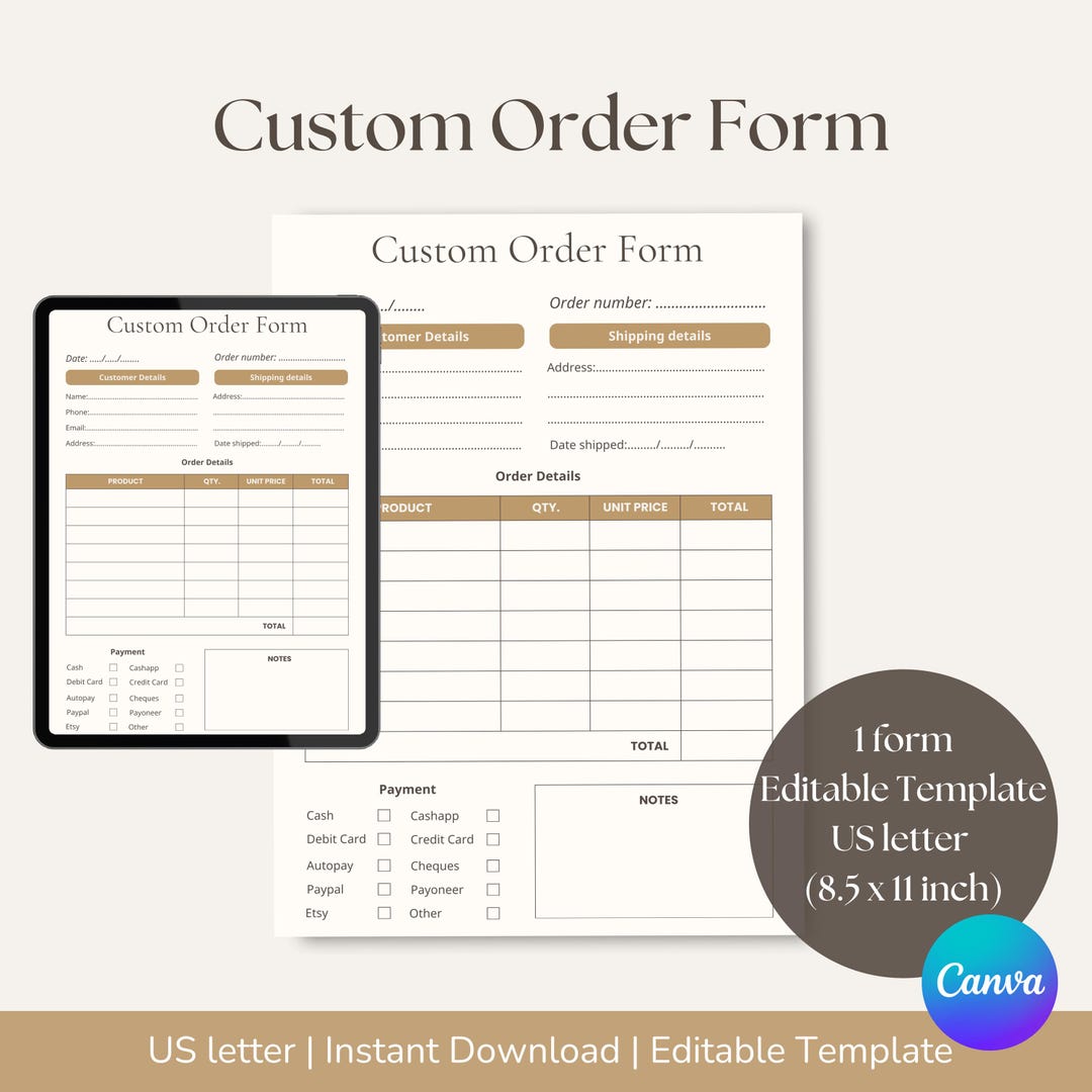 Custom Order Form Editable Template Order Form Crafters Order Form ...