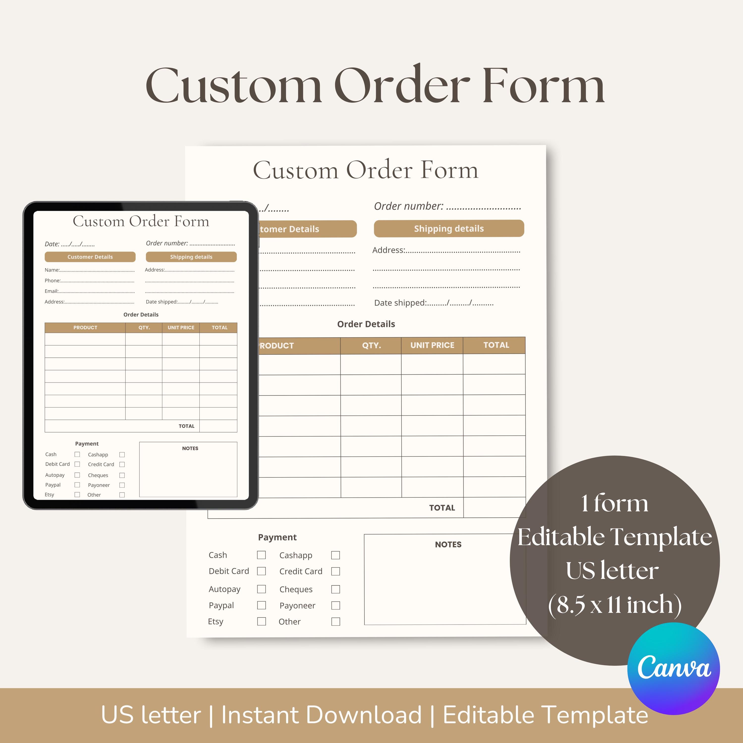 Custom Order Form Editable Template Order Form Crafters Order Form ...